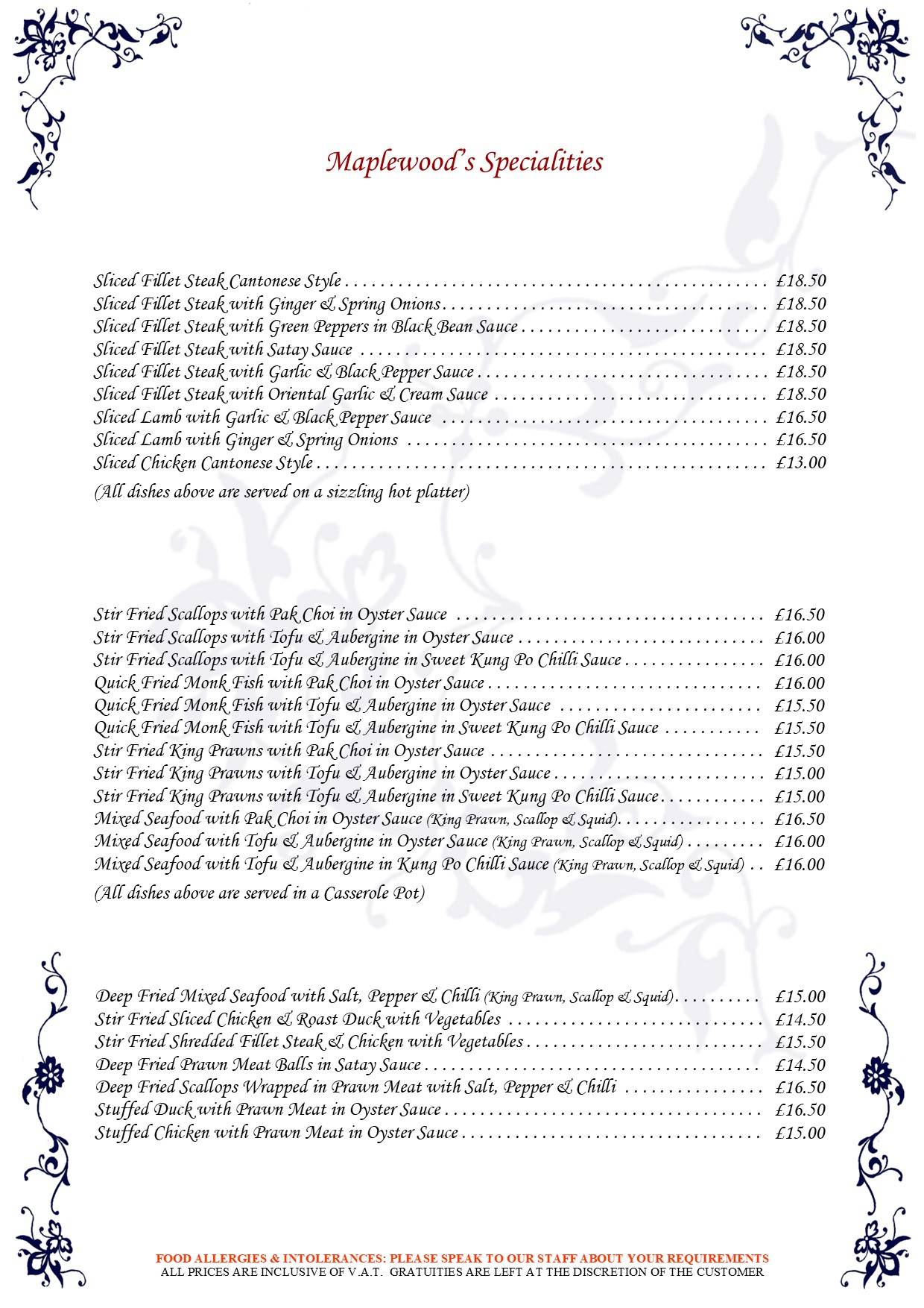 Menu at Maplewood Restaurant, Widnes, Warrington Rd