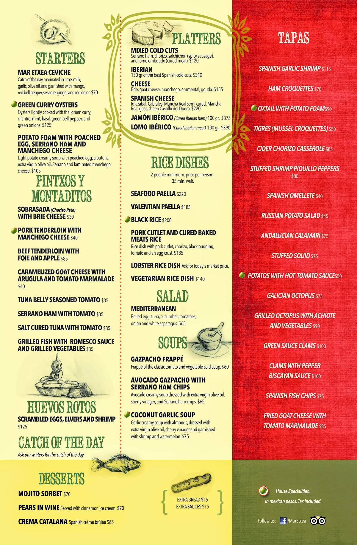 Menu at Mar Etxea Gastrobar, Nuevo Vallarta