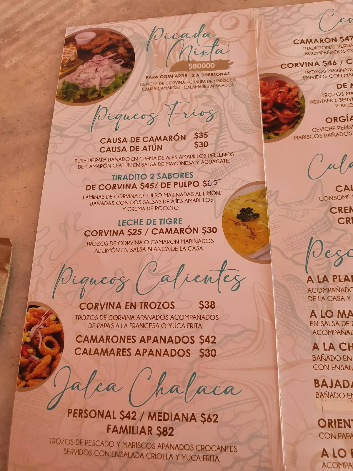 Menu at Mar Peruano Sede Pance restaurant, Cali