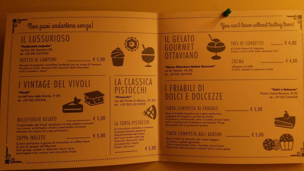 Menu da Marco Ottaviano Il Gelato Gourmet ristorante, Firenze