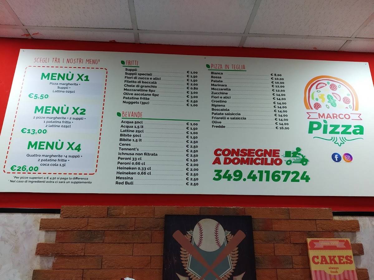 Menu at Marco Pizza restaurant, Rome