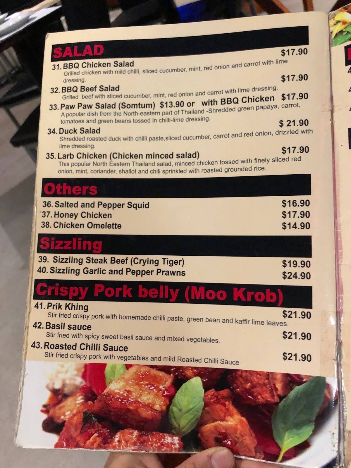 Menu at Secret Recipe Thai Restaurant, Mareeba