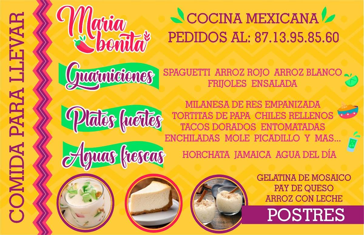Carta del restaurante María Bonita Comida Mexicana, Torreón