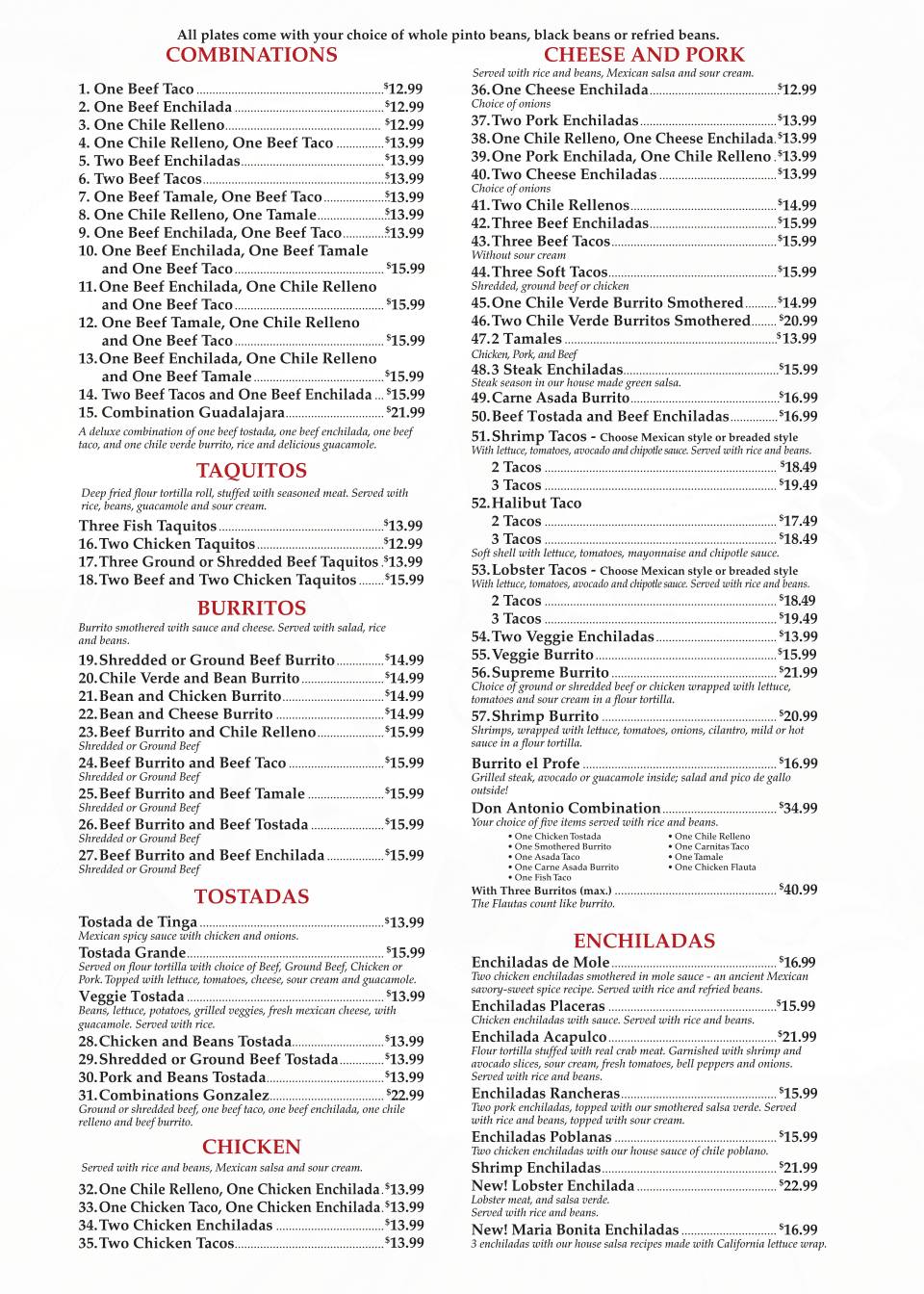 Menu at Maria Bonita Mexican Restaurant, Orem