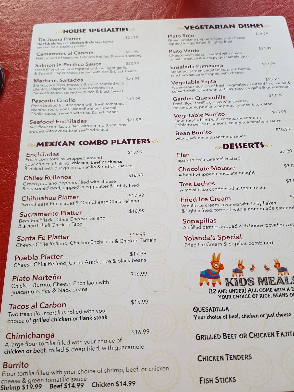 Menu at Mariachi Restaurant, Rehoboth Beach
