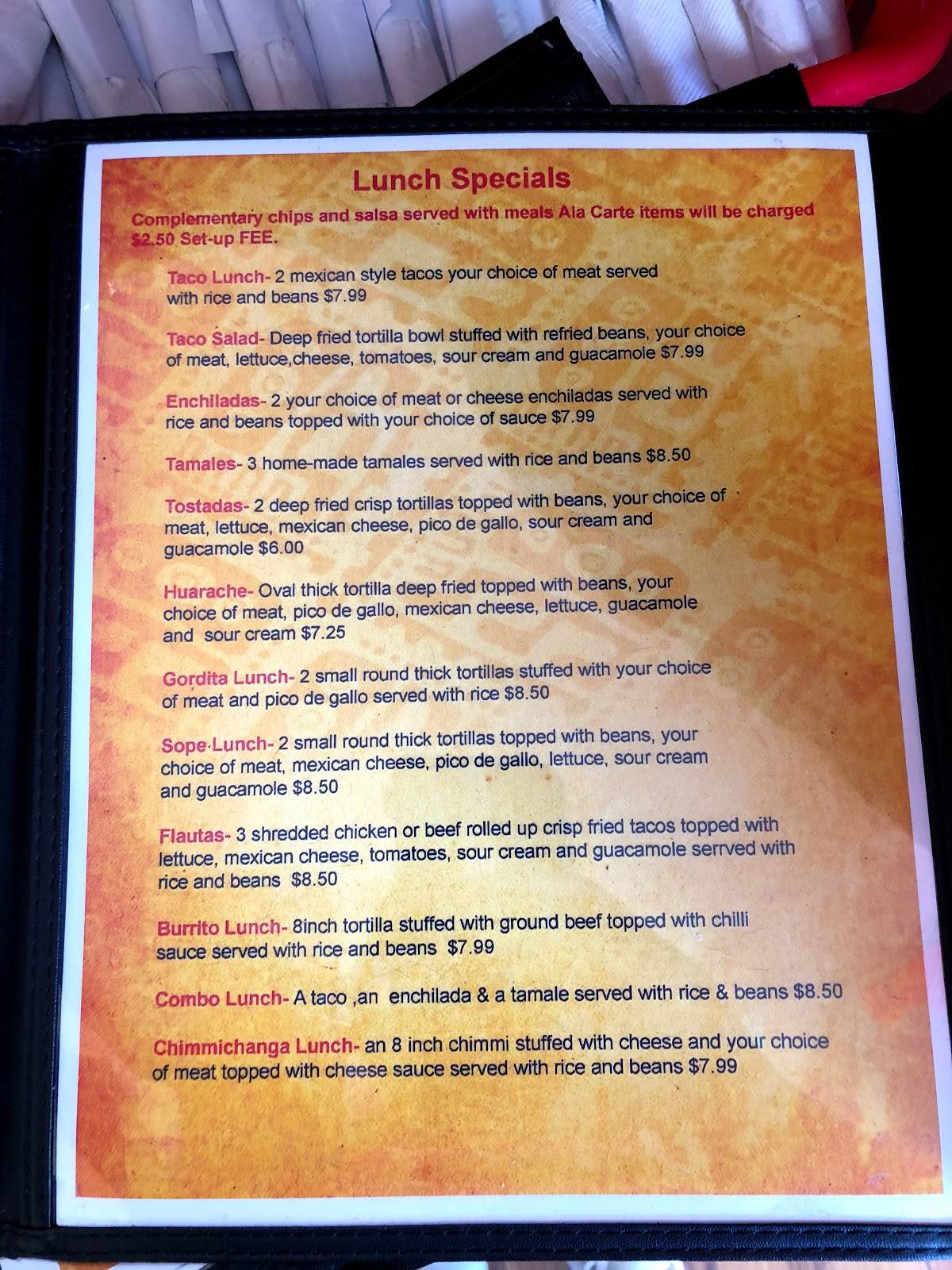 Menu at Maria's Mexican Kitchen restaurant, Chickasha