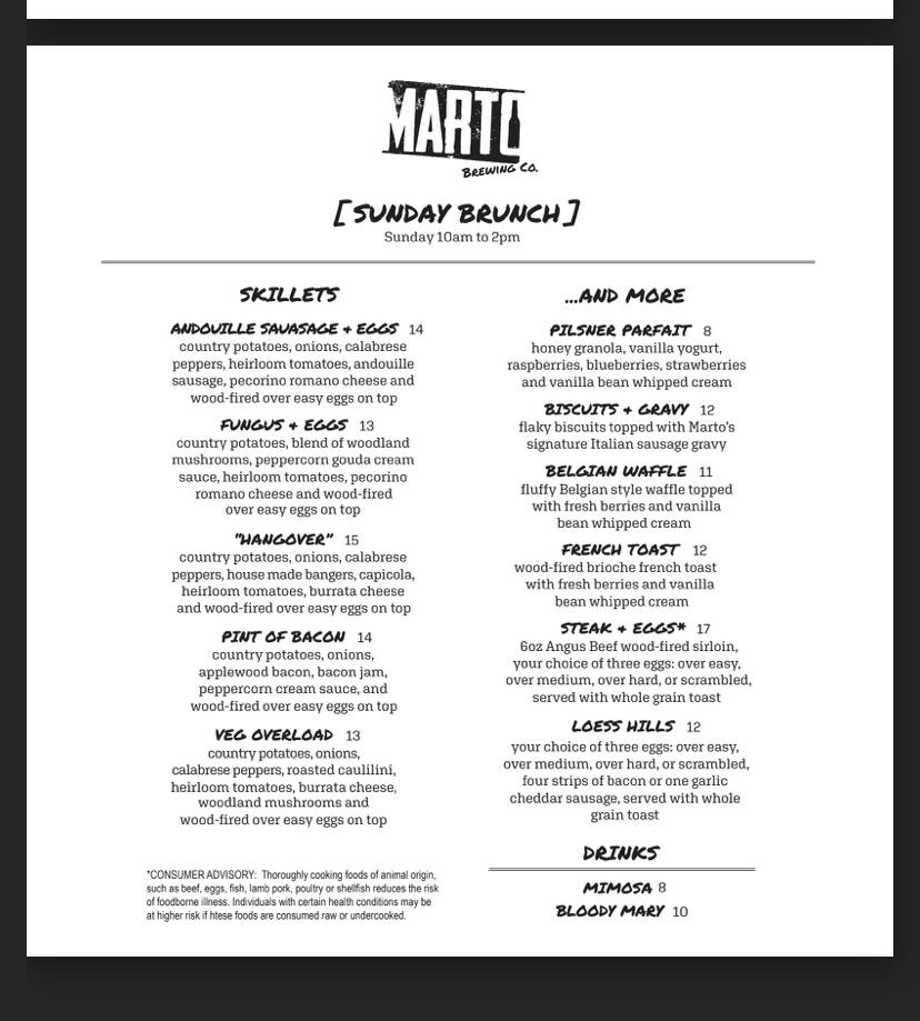 Menu at Marto Brewing Co pub & bar, Sioux City