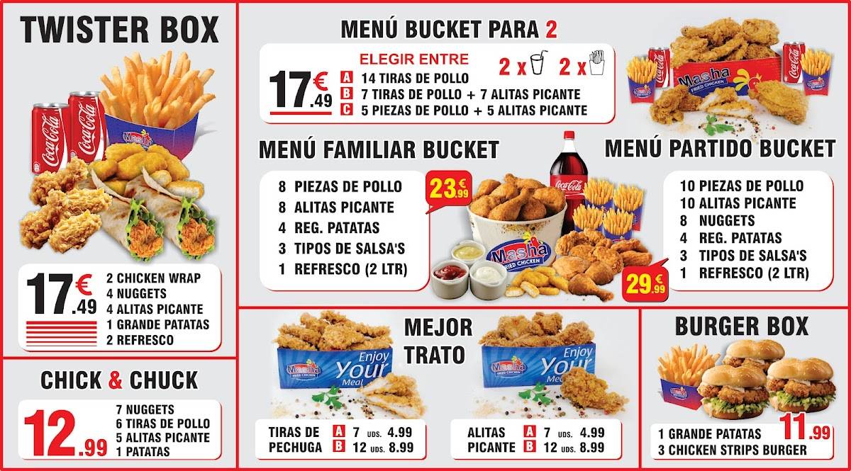 Carta del restaurante Masha Fried Chicken, Valencia