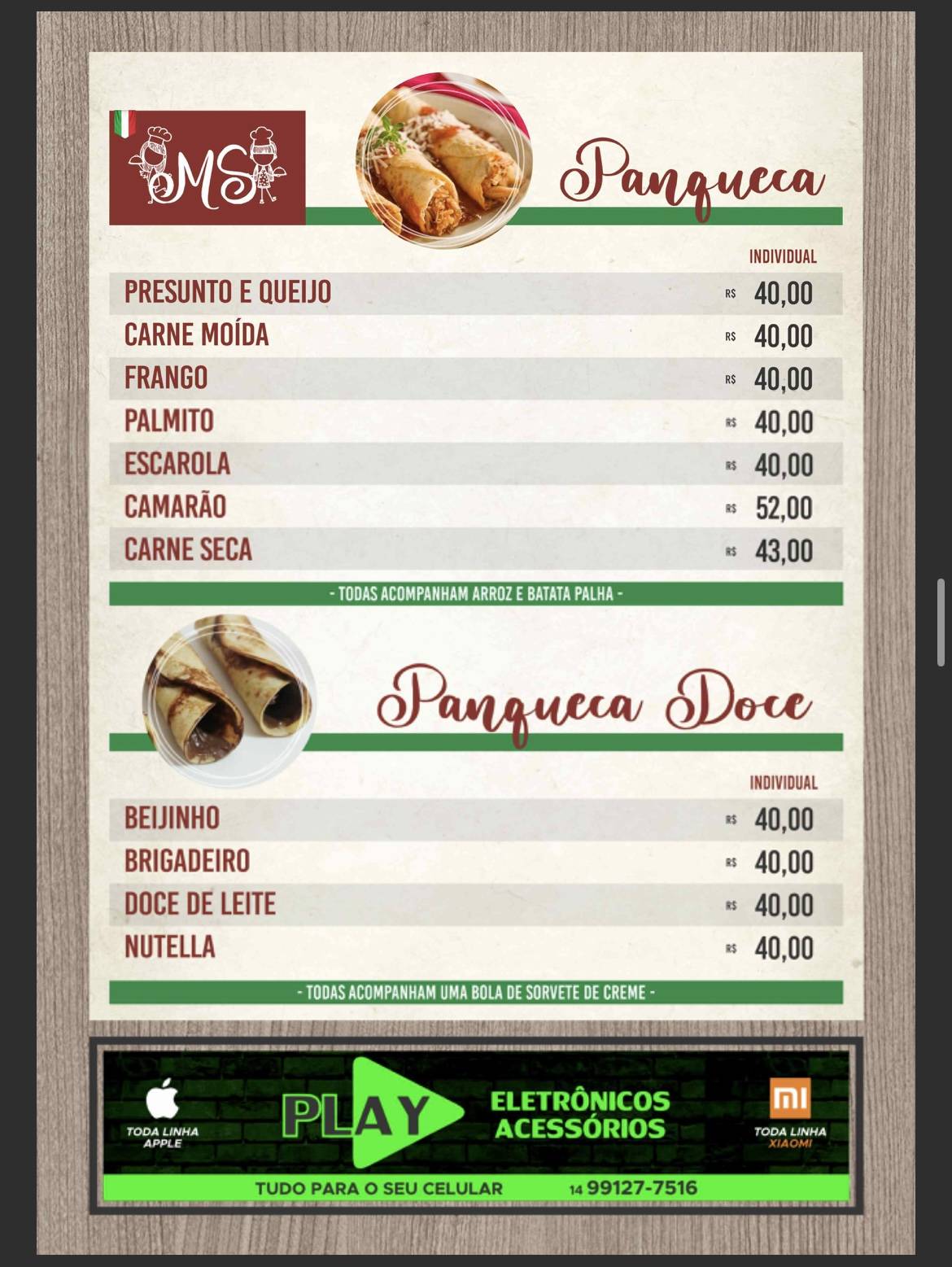 Menu em Massa di Sorelle restaurante, São Manuel