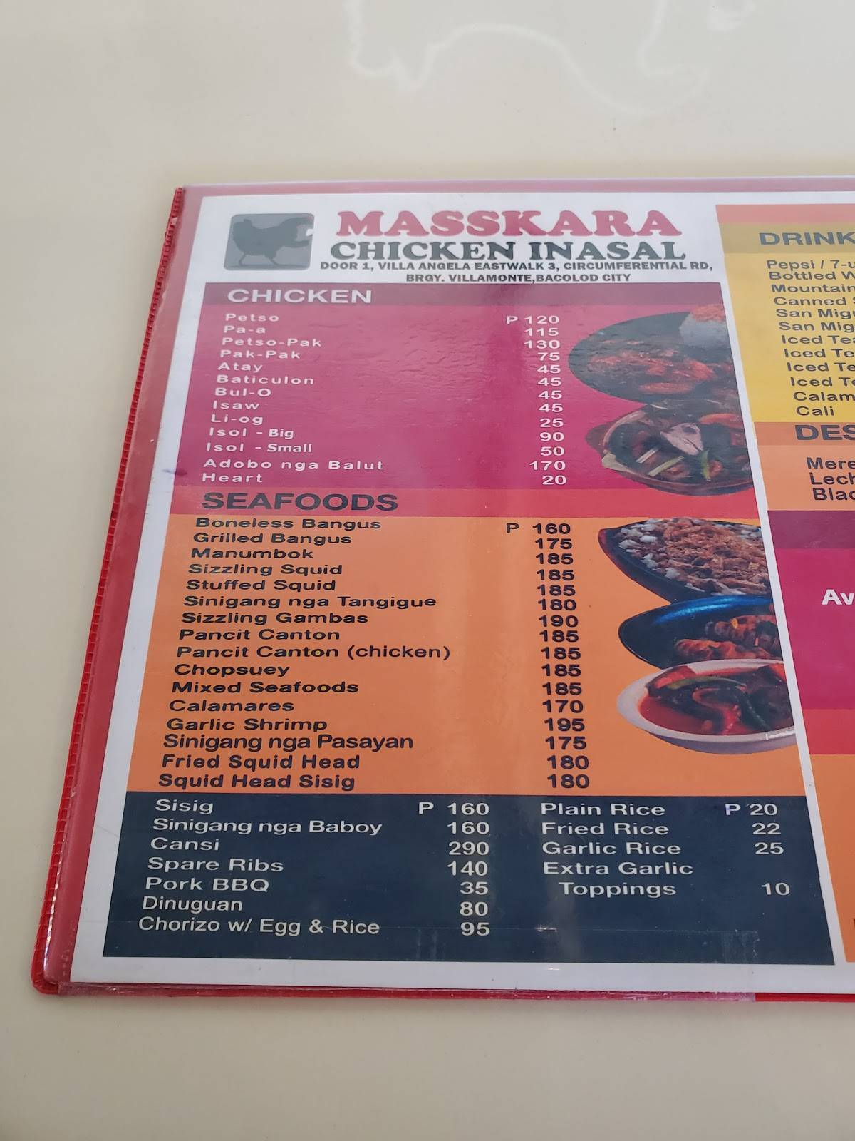 Menu at Masskara Chicken Inasal EaSt restaurant, Bacolod
