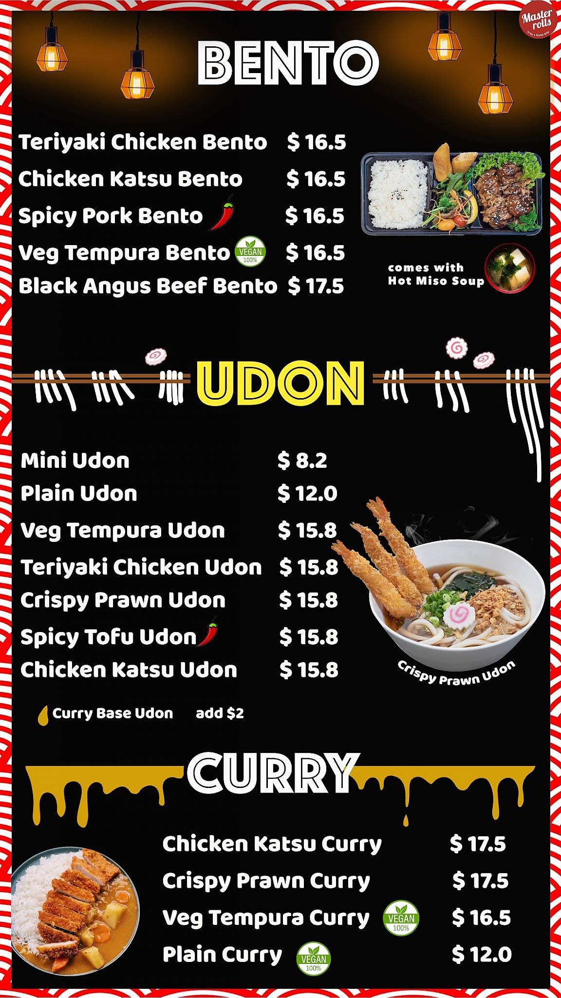 Menu at Master Rolls Bondi Westfield restaurant, Bondi Junction