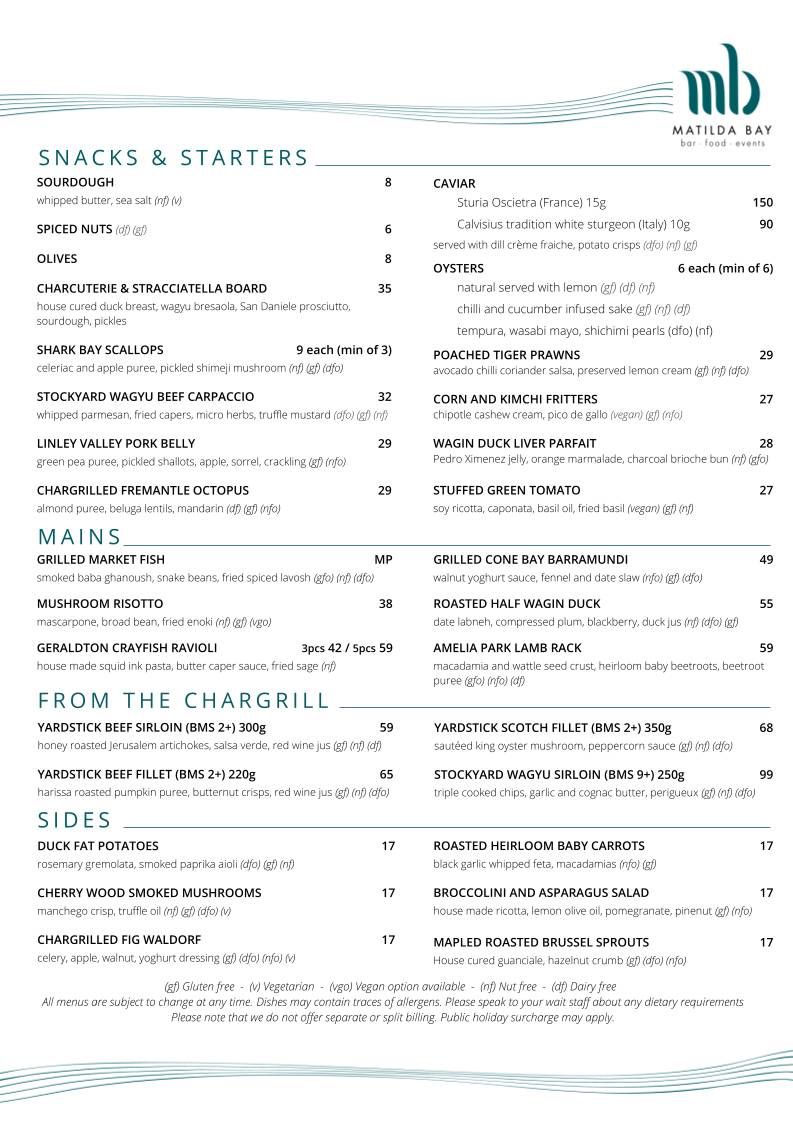 Menu at Matilda Bay Restaurant, Crawley