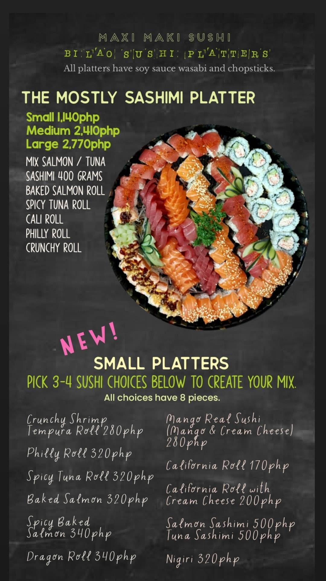 Menu at Maxi Maki Sushi restaurant, Tarlac City
