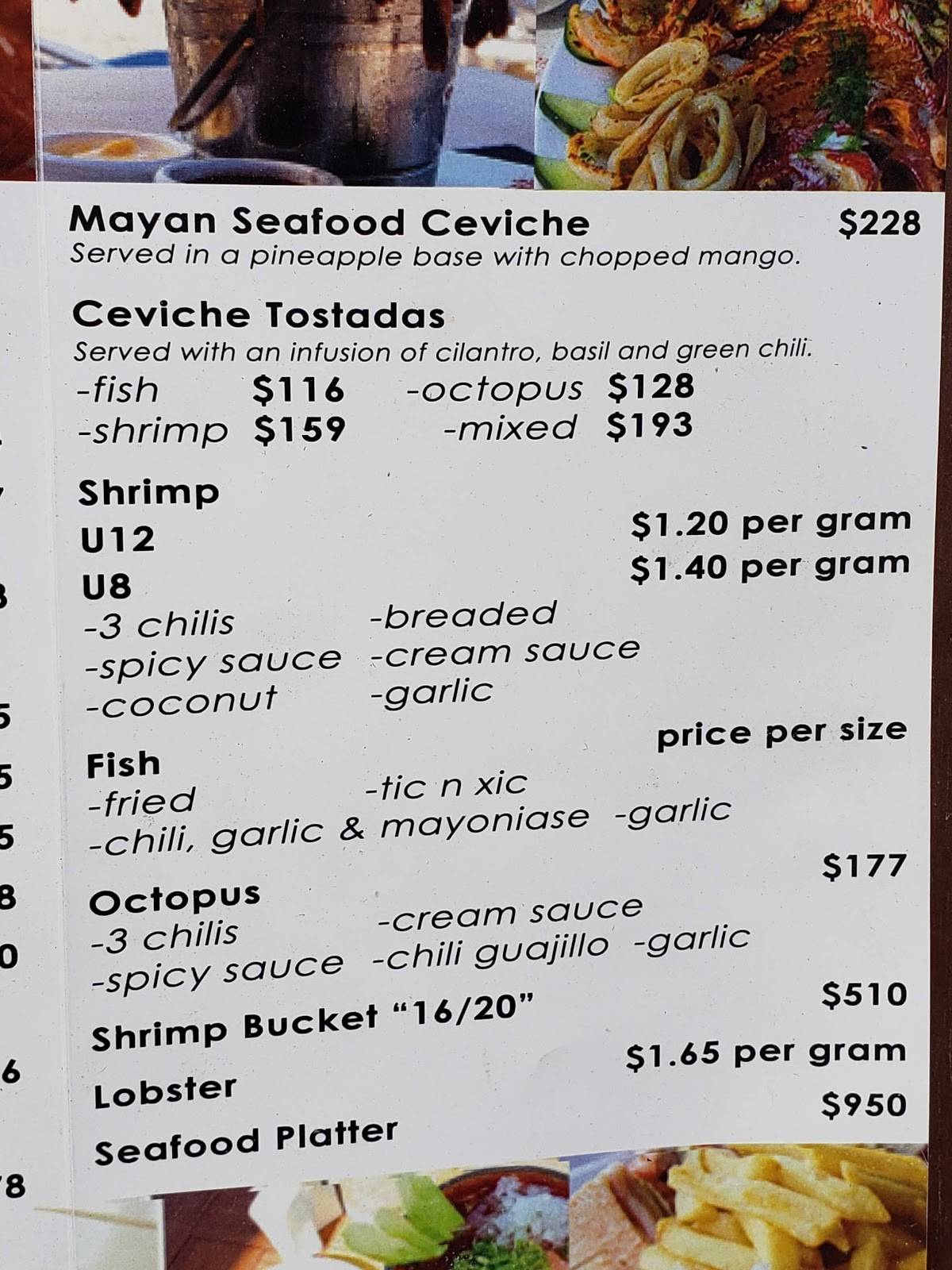 Menu at Mayan Beach Club Restaurant & Tequileria, Isla Mujeres
