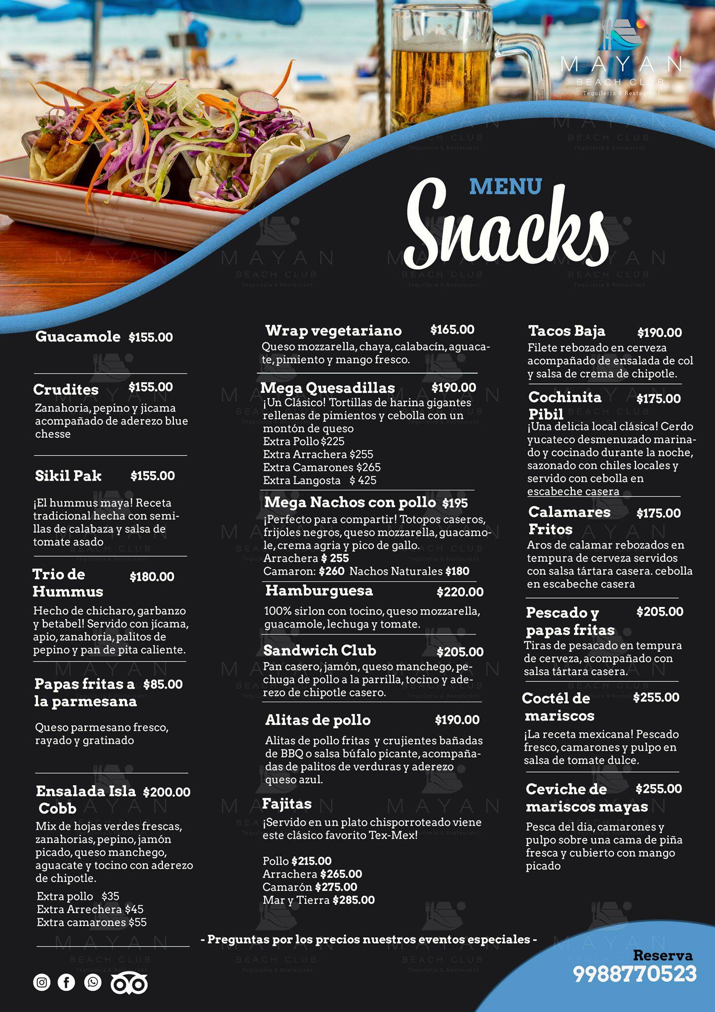 Menu at Mayan Beach Club Restaurant & Tequileria, Isla Mujeres