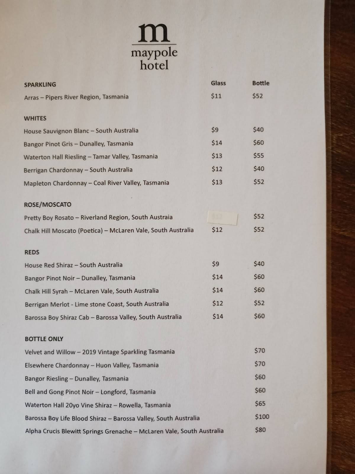 Menu at Maypole Hotel pub & bar, New Town