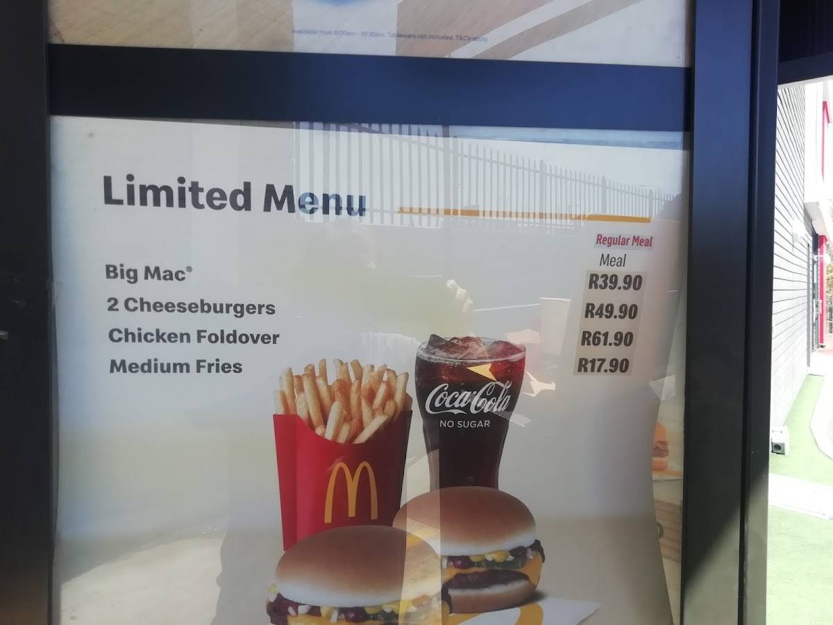 Menu at McDonald's Head Office restaurant, Sandton