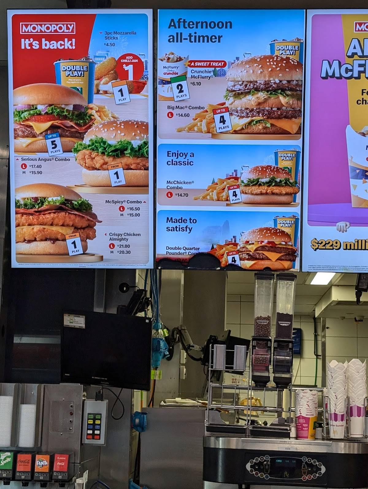 Menu at McDonald's Queen Street restaurant, Auckland, 268 Queen St