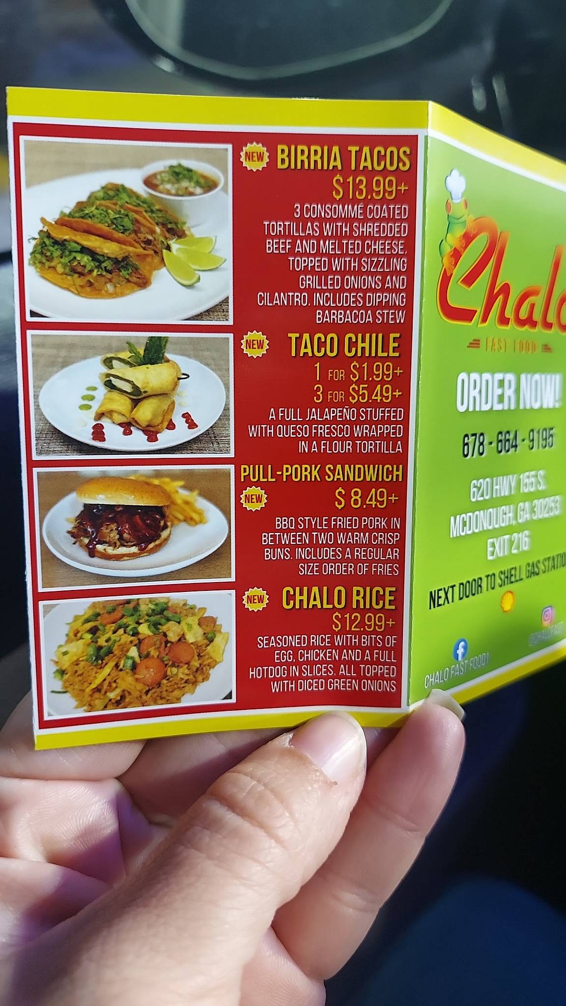 Menu at Chalo Fast Food, McDonough