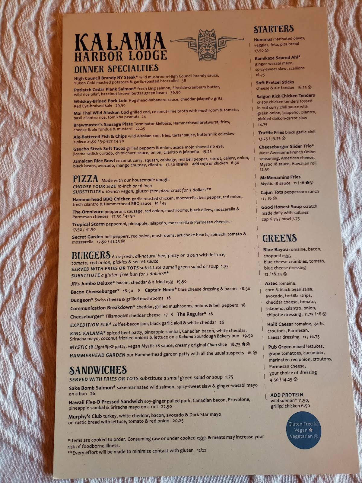 Menu at McMenamins Pub at Kalama Harbor Lodge, Kalama