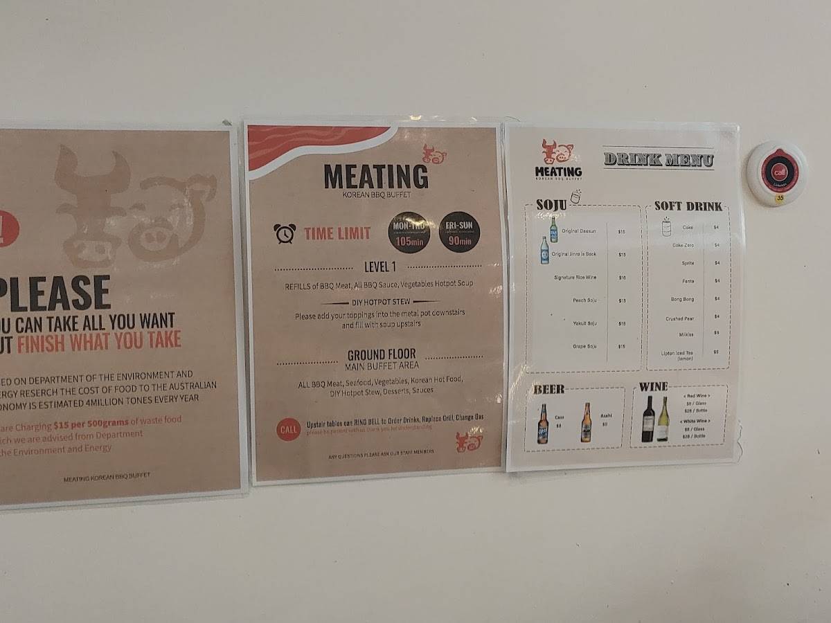 Menu at Meating Korean BBQ Buffet CBD, Melbourne