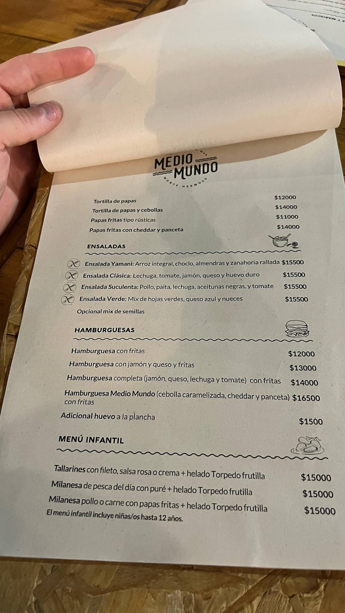 Carta del restaurante Medio Mundo, Monte Hermoso