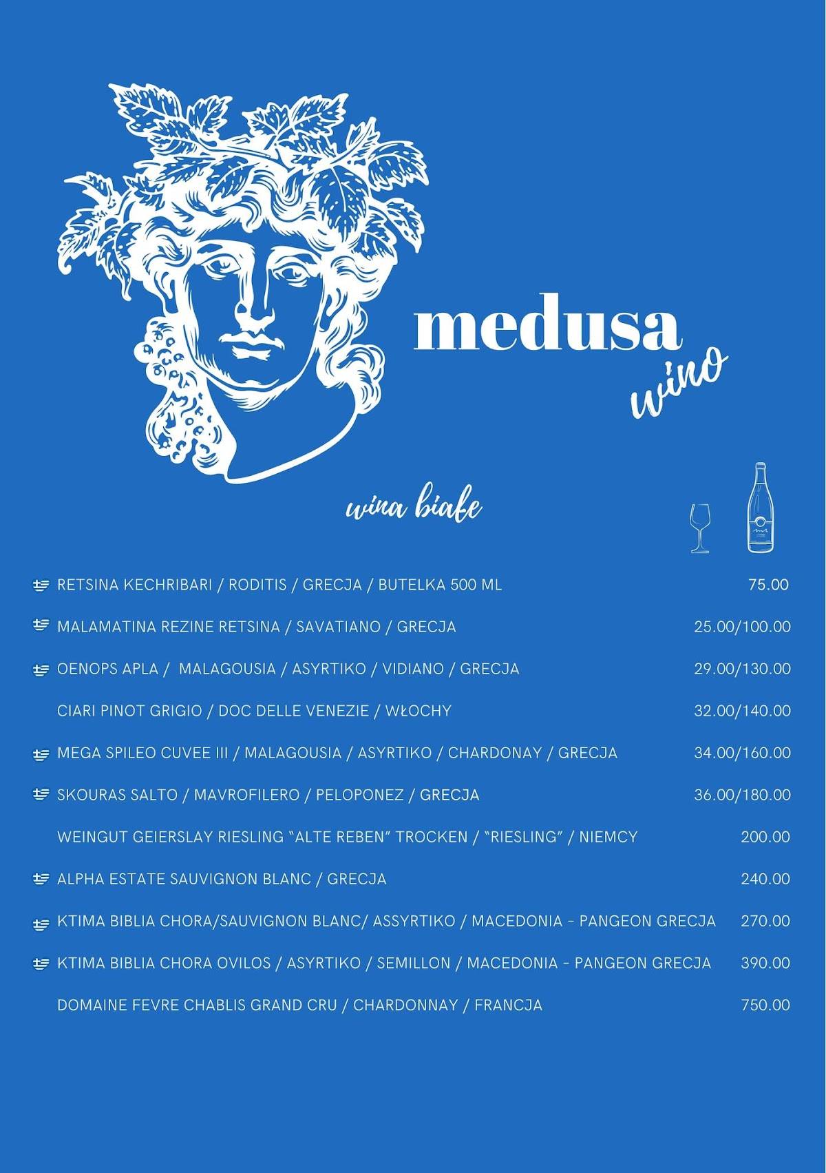 Menu at Medusa Warszawa restaurant, Warsaw