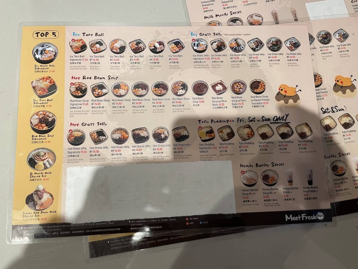 Menu au Meet Fresh desserts, Vancouver