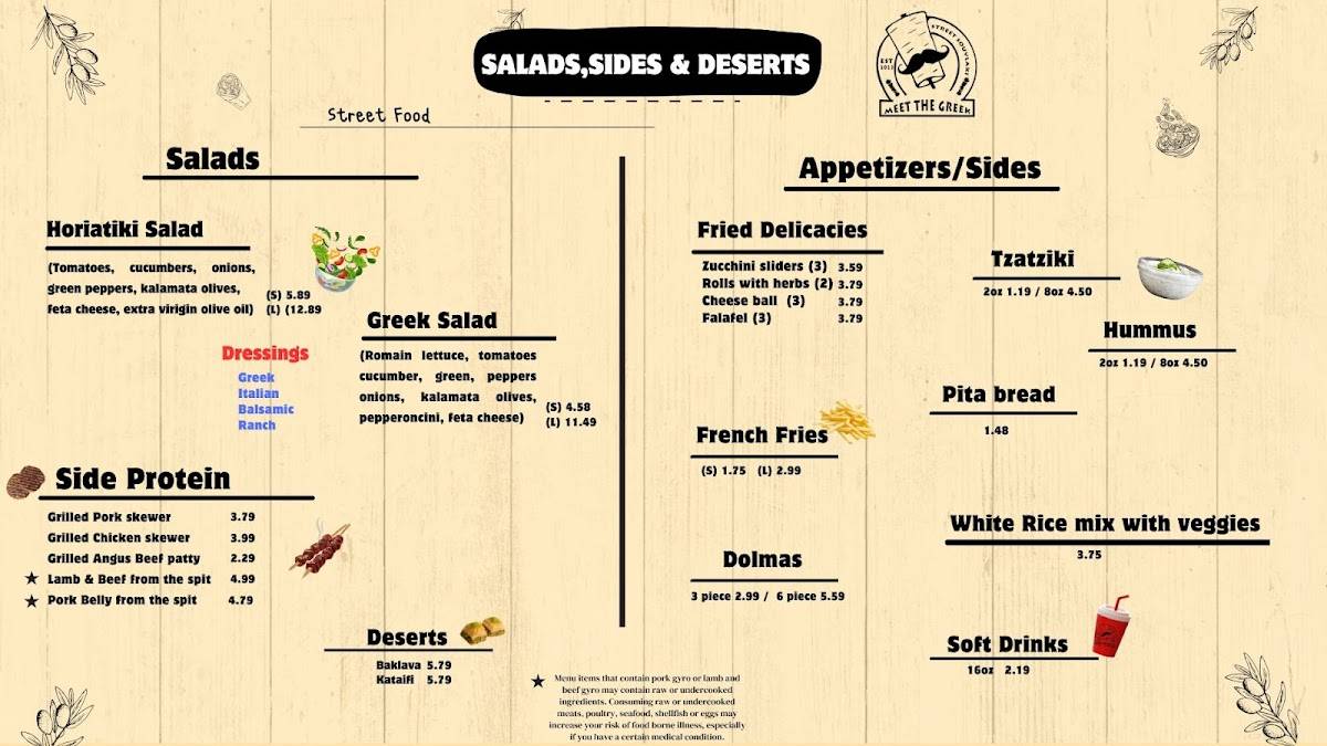 Menu at Meet the Greek restaurant, Wilmington
