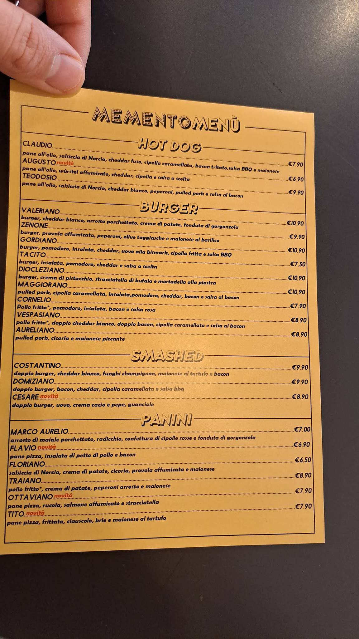 Menu da Memento Burger ristorante, Roma, Via di Torrevecchia