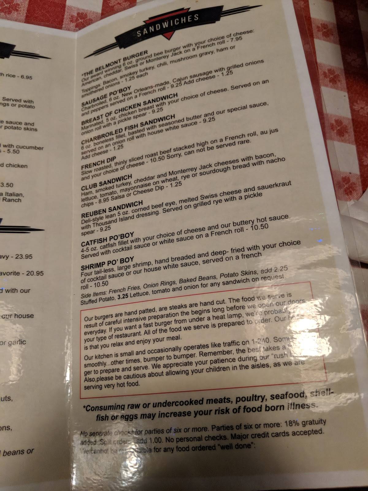 Menu at Belmont Grill pub & bar, Memphis, Poplar Ave