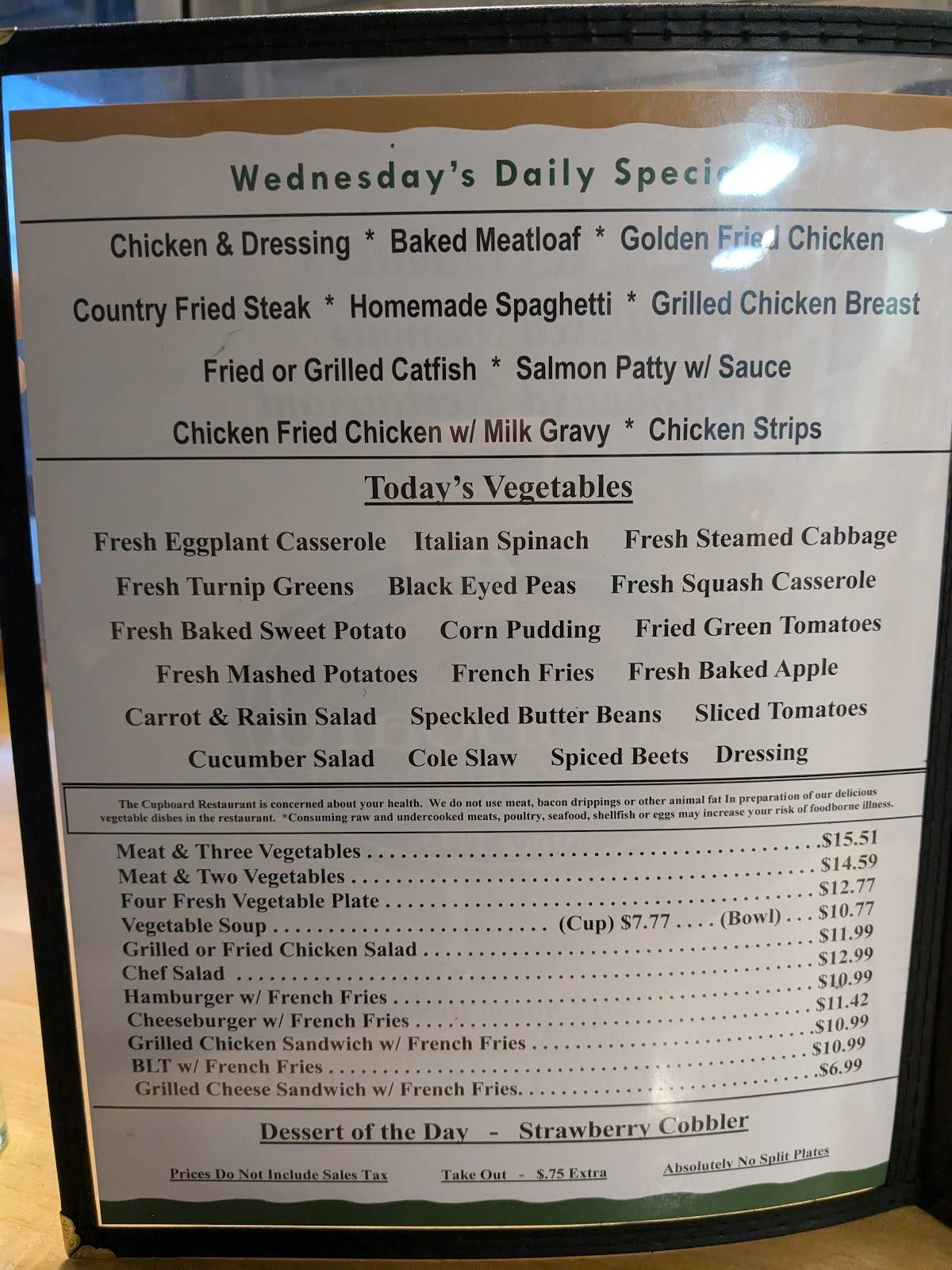Menu at The Cupboard Restaurant, Memphis