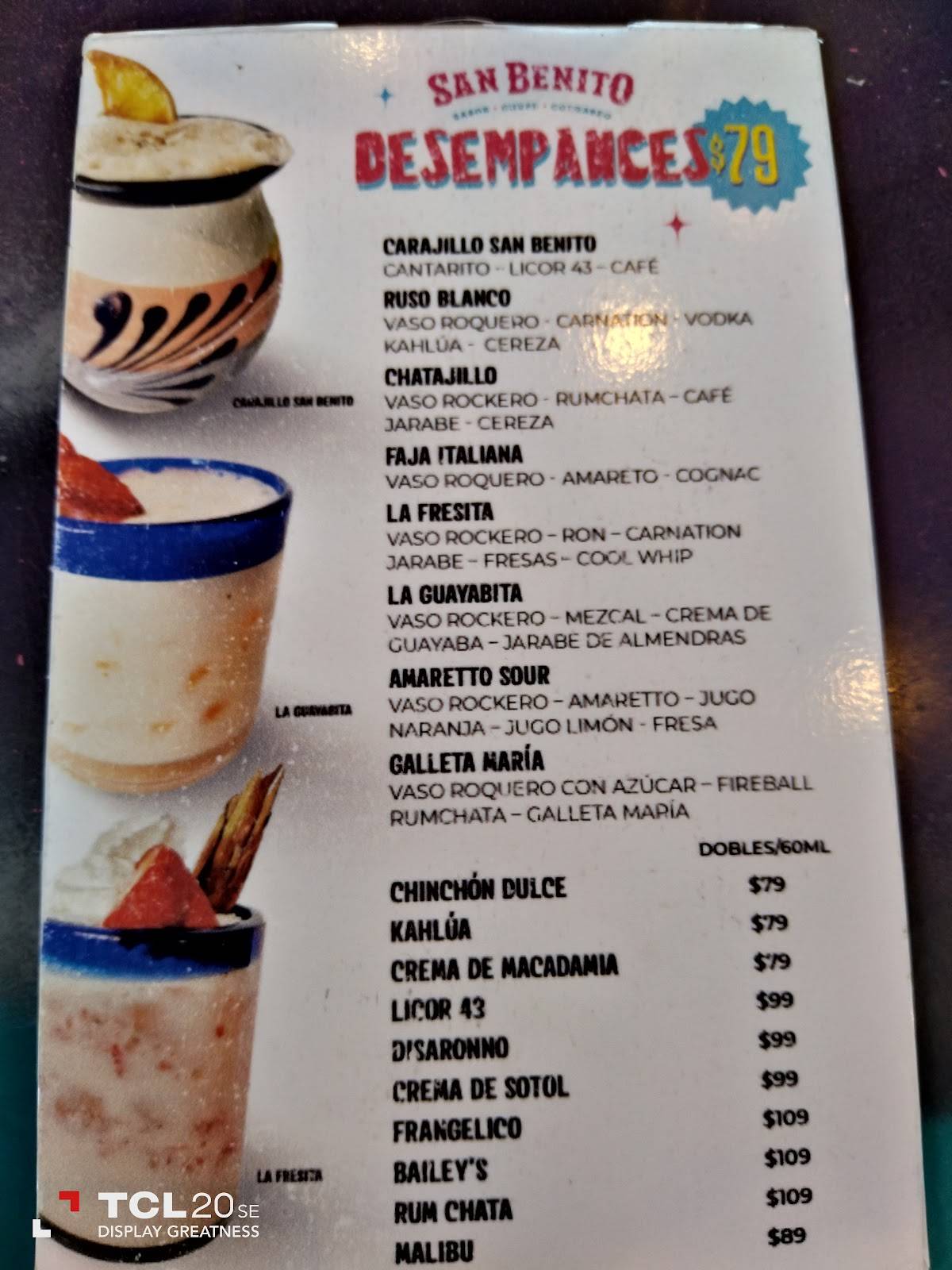Menu at Mercado San Benito restaurant, Ciudad Juarez