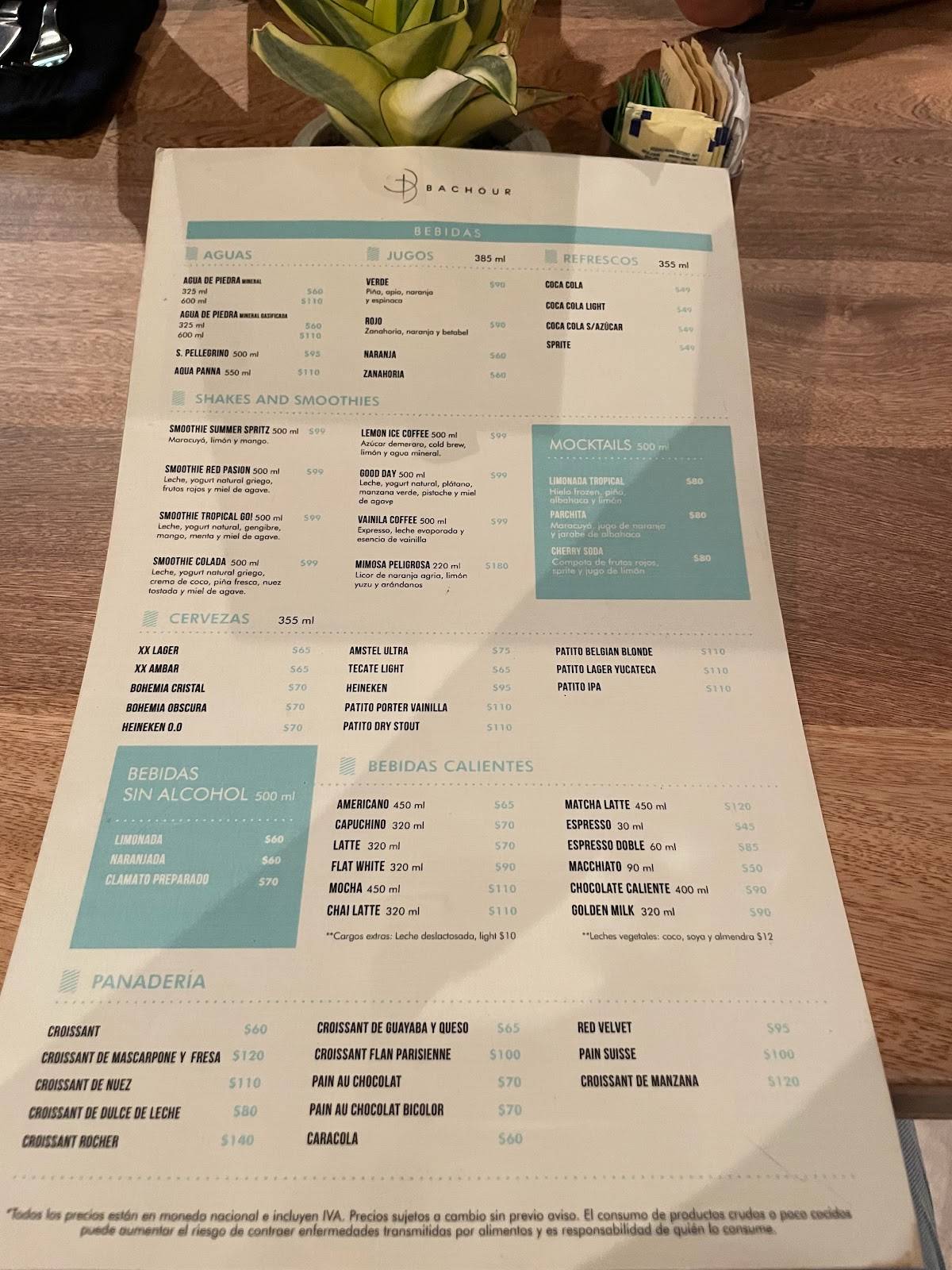 Carta de Bachour Restaurante, Merida