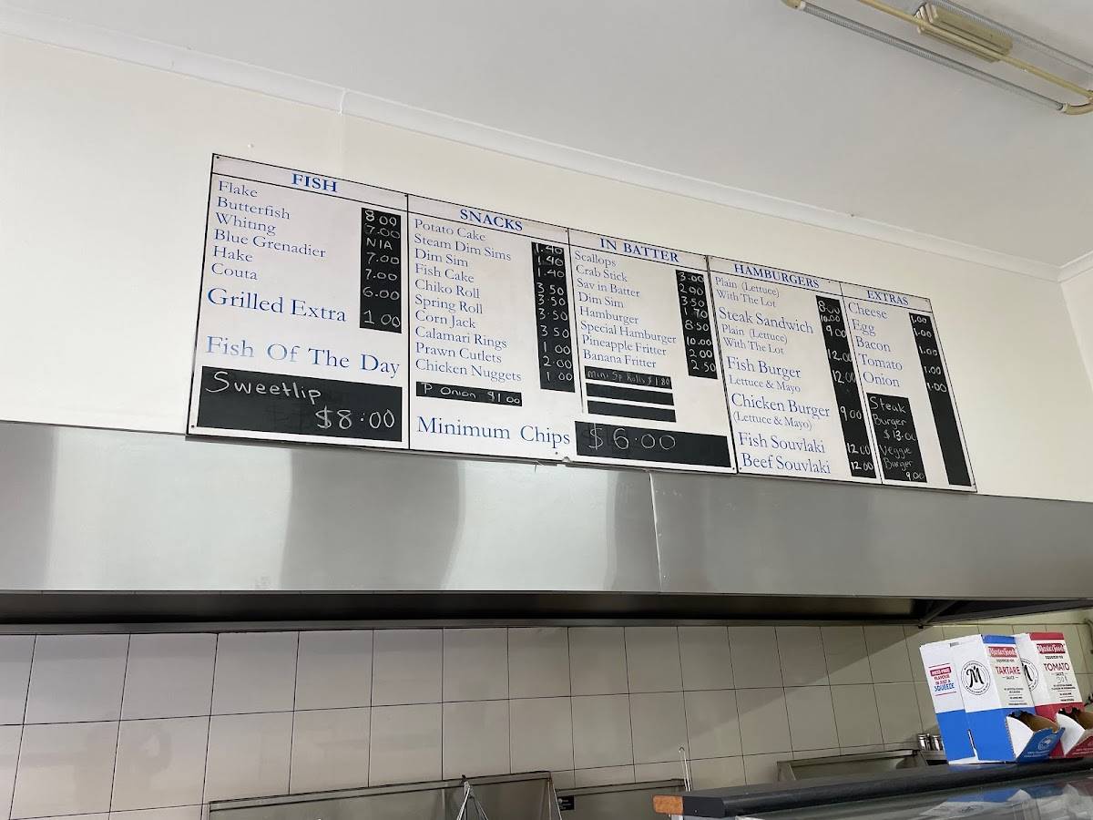 Menu at Mermaid Fish Shop fast food, Kyneton