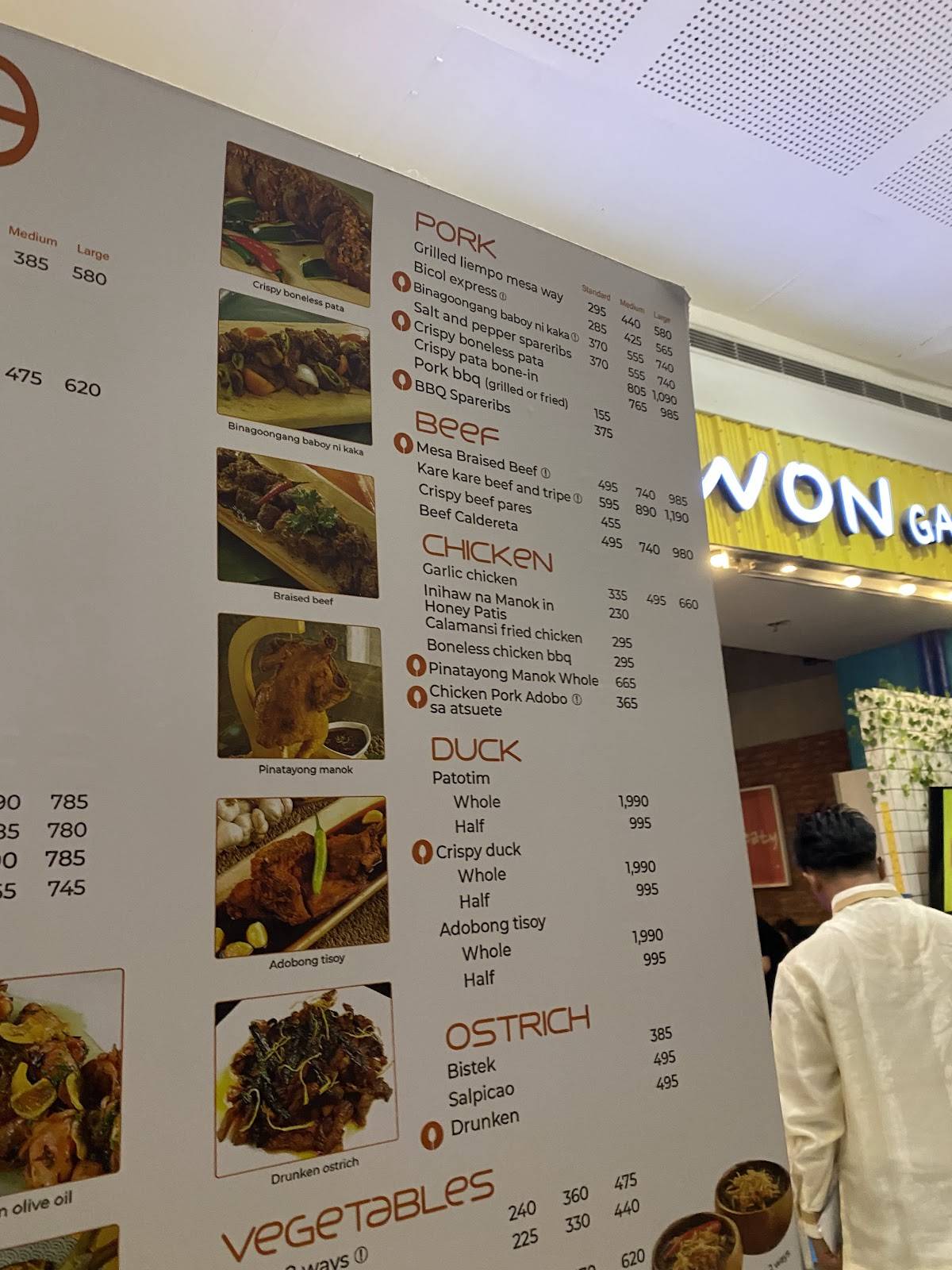 Menu at Mesa Filipino Moderne restaurant, Pasay, SM Mall of Asia