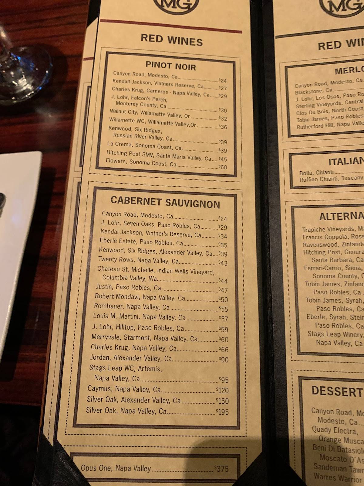 Menu at Gregory's Mesquite Grill steakhouse, Mesquite