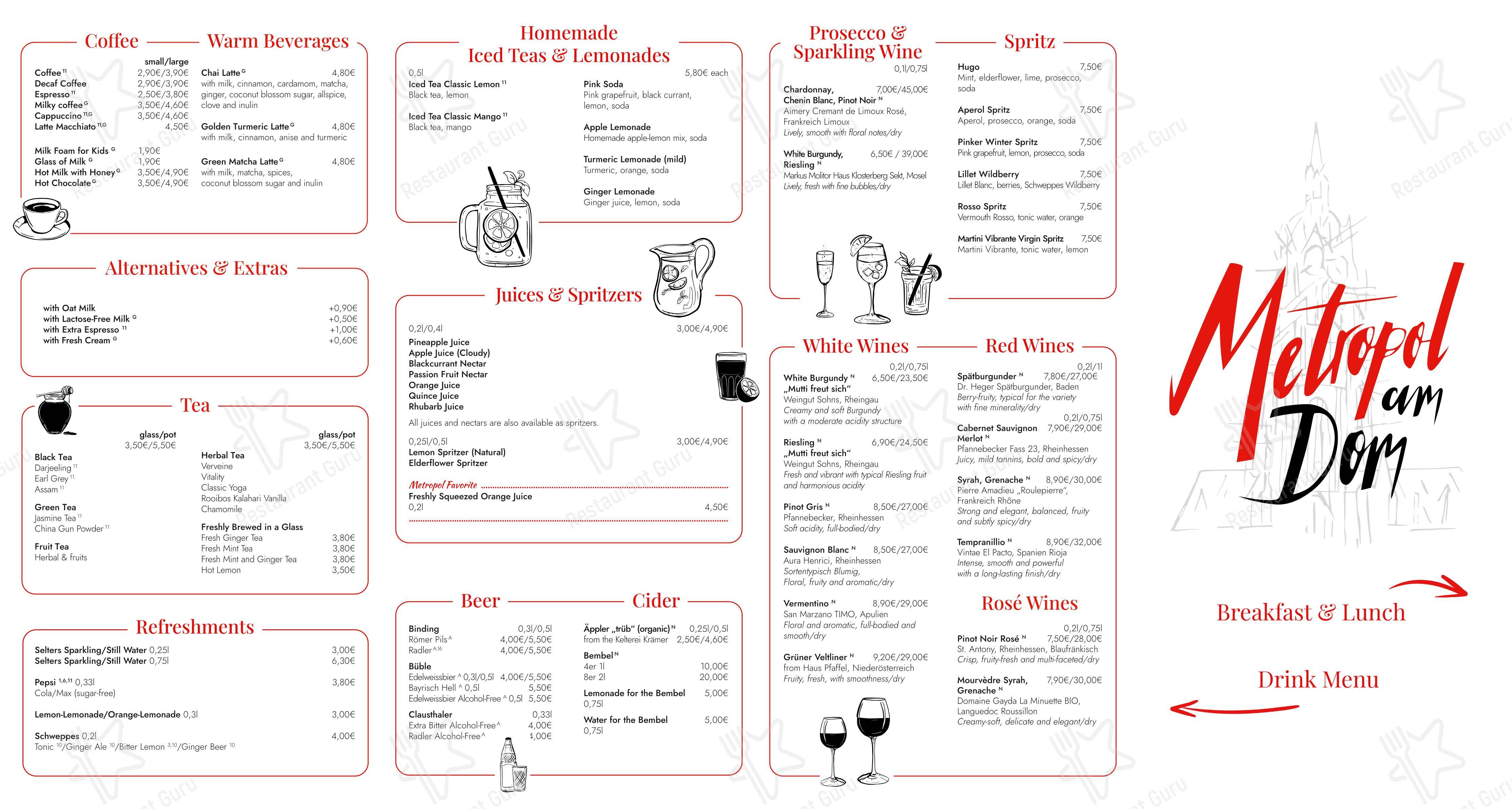 Speisekarte von Metropol am Dom cafe, Frankfurt am Main, Weckmarkt 15