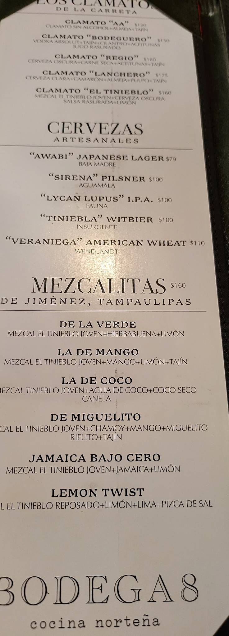 Carta del restaurante BODEGA 8, Mexicali