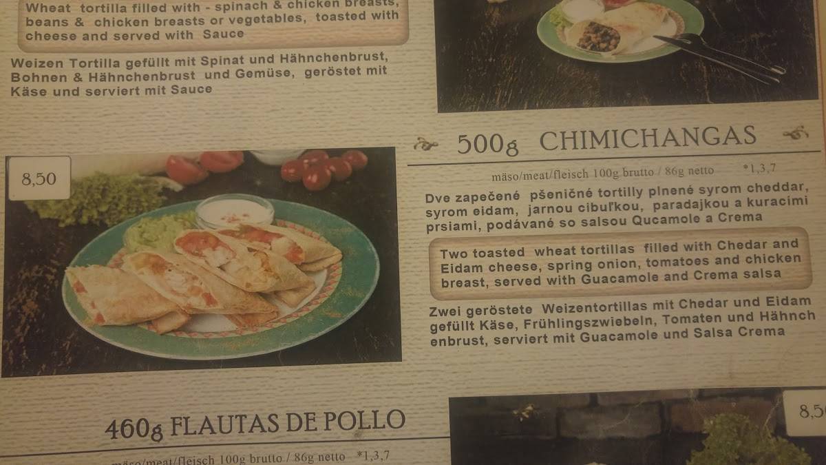 Menu at Mexican Restaurant & El Diablo Bar, Bratislava