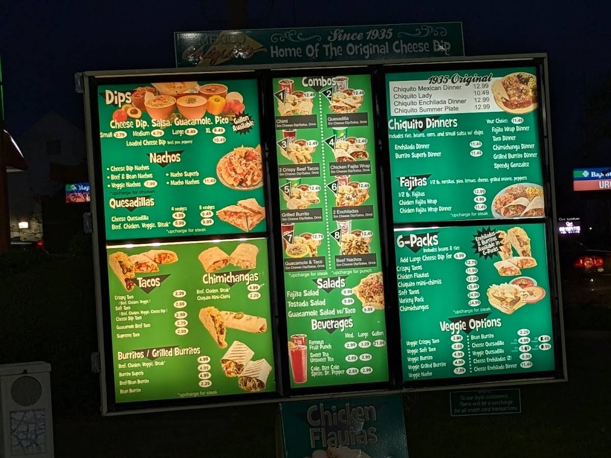 Menu at Mexico Chiquito To Go restaurant, Little Rock, W Markham St