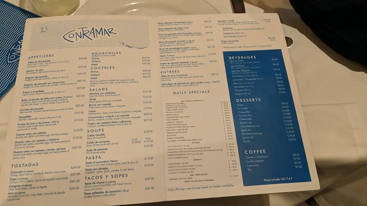 Carta del restaurante Contramar, Ciudad López Mateos, Durango 200