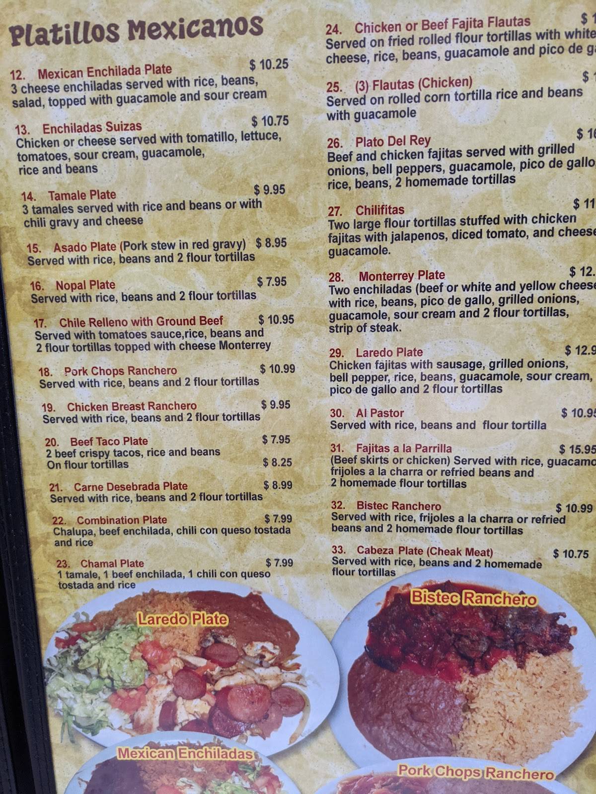 Menu at Mexico Tipico restaurant, Port Lavaca