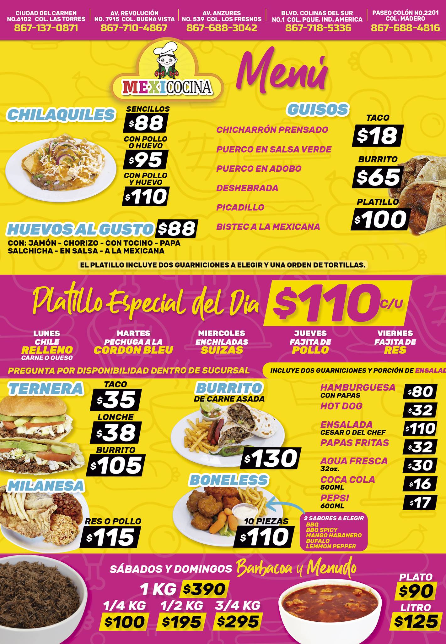 Carta del restaurante Mexicocina, Mexico