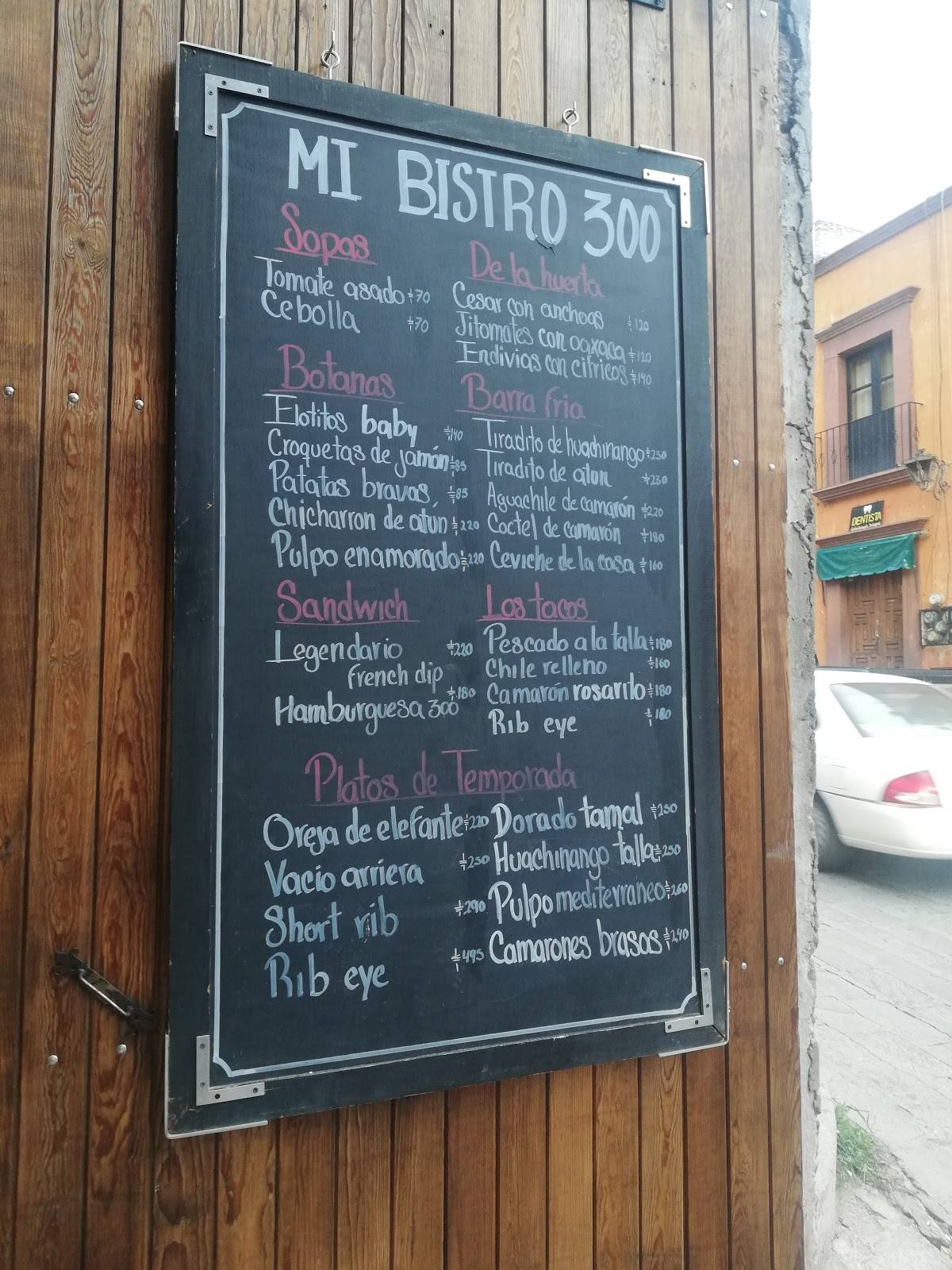Menu at Mi Bistro 300 restaurant, San Miguel de Allende