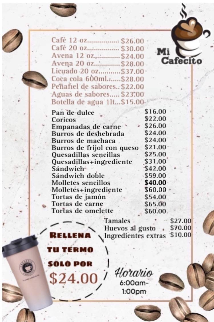 Carta de Mi Cafecito, La Paz, Gral Manuel Márquez de León 115