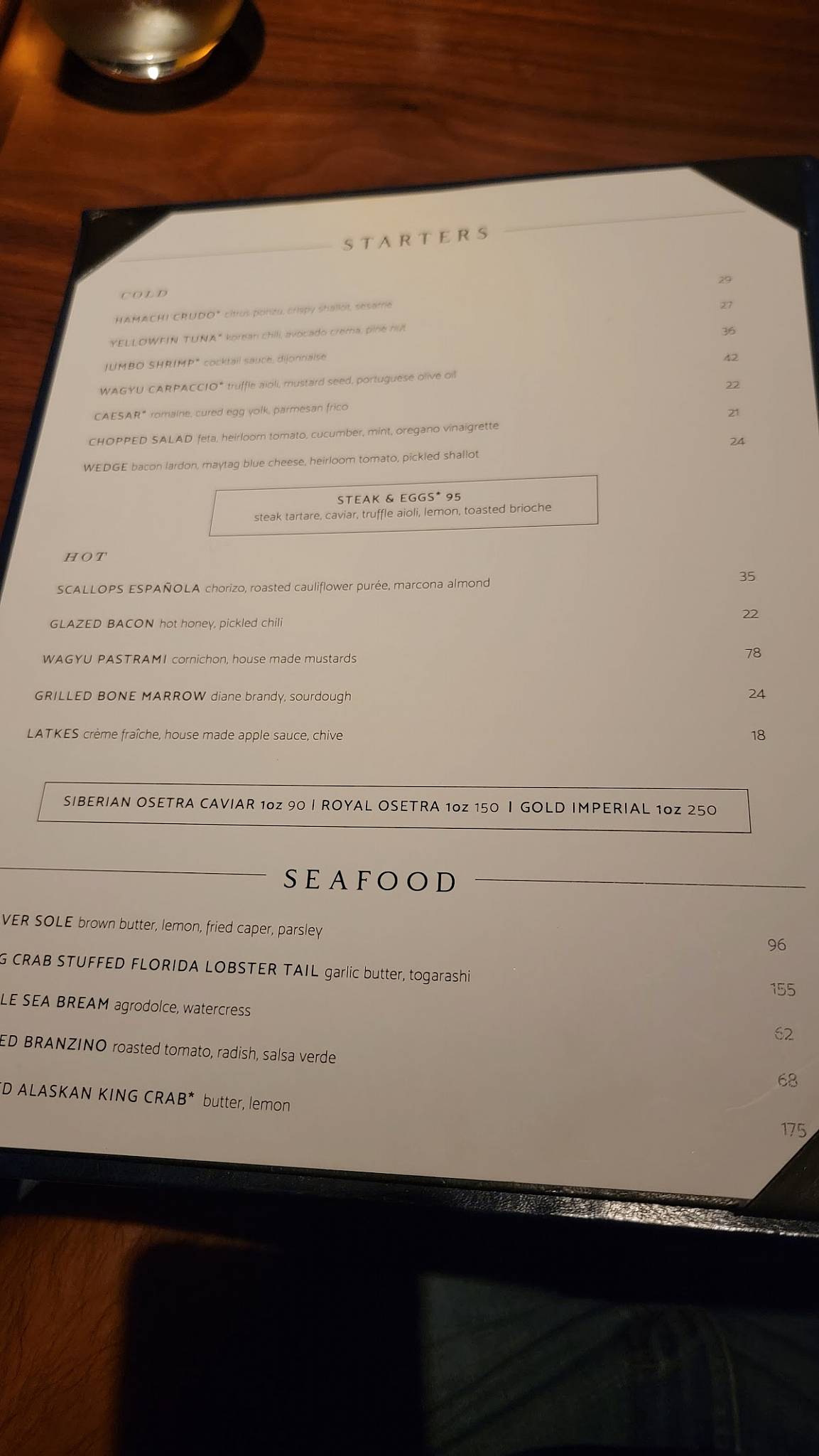 Menu at Papi Steak Miami steakhouse, Miami Beach