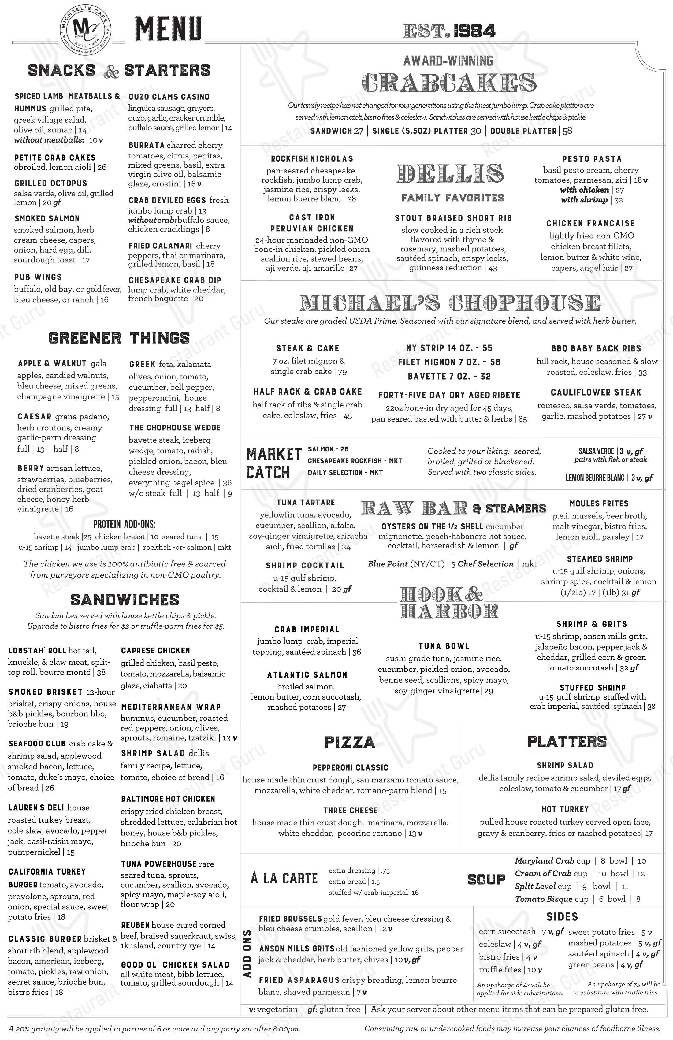 Menu at Michael's Cafe White Marsh-Middle River, Middle River