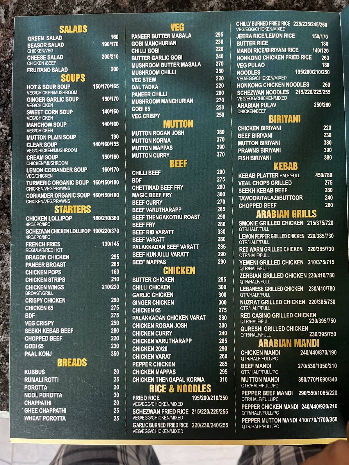 Menu at Middle East Restaurant, Karukachal