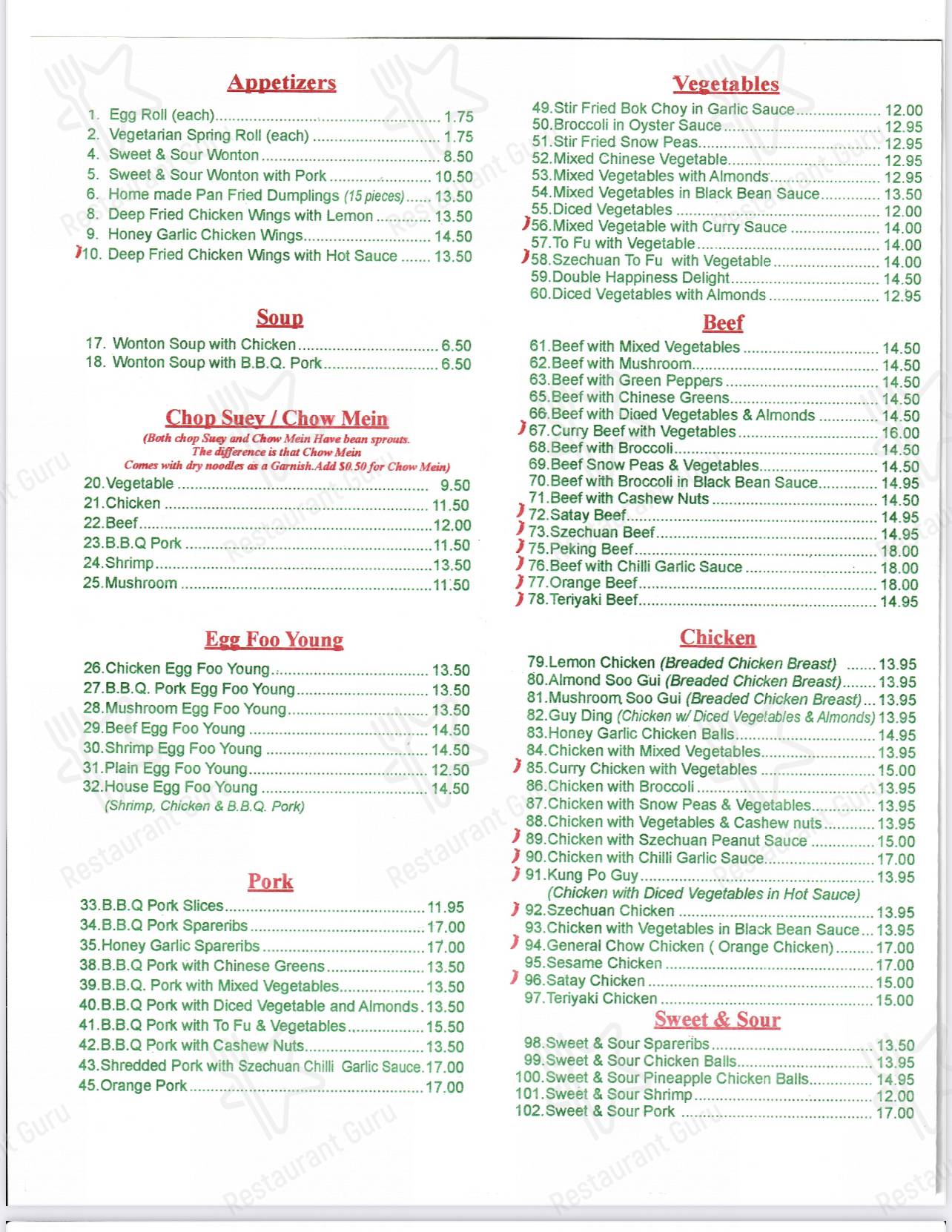 Menu at Double Happiness Chinese Restaurant, Midland